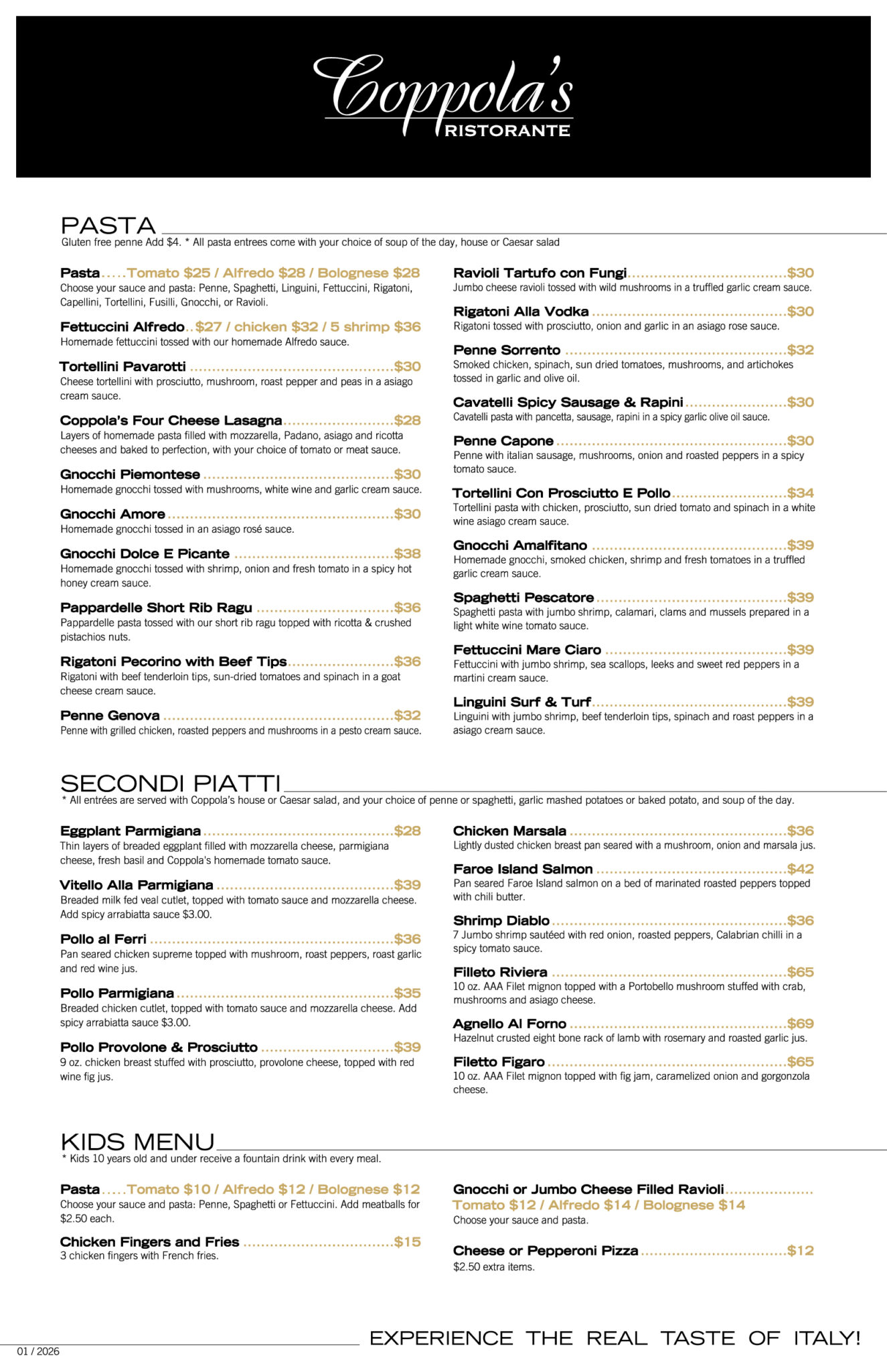 Dinner Menu | coppolas.ca