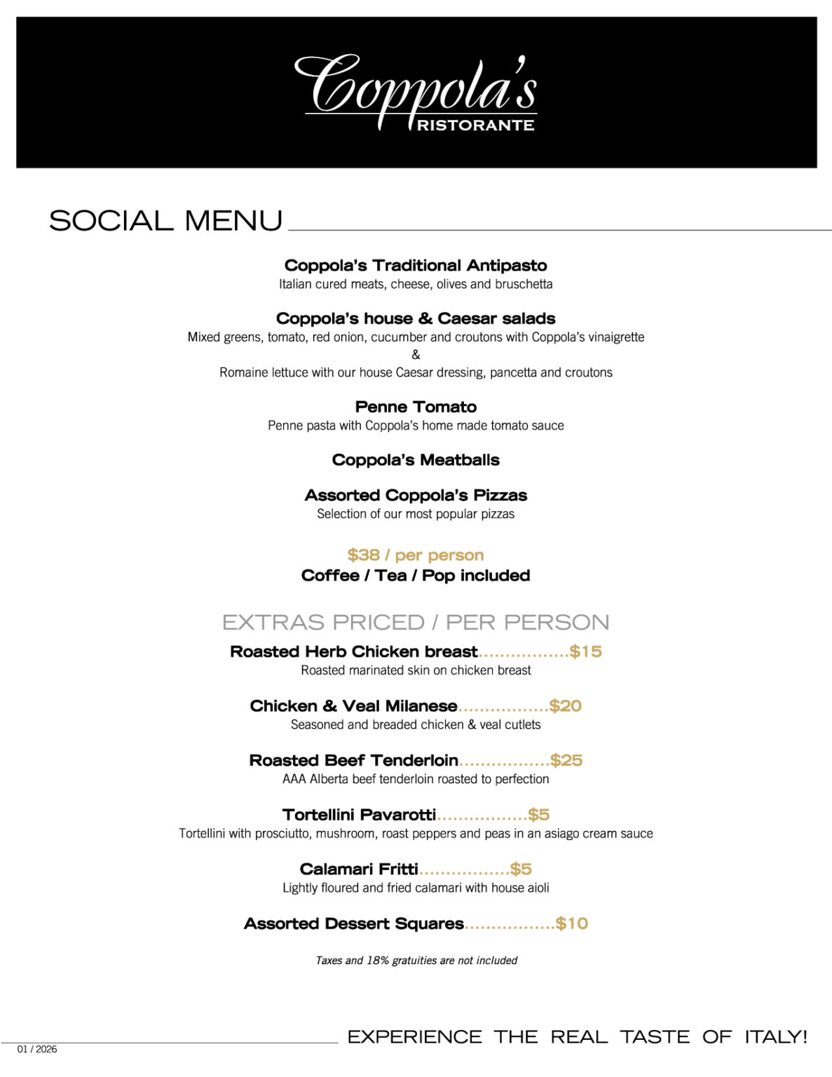 Social Menu | coppolas.ca